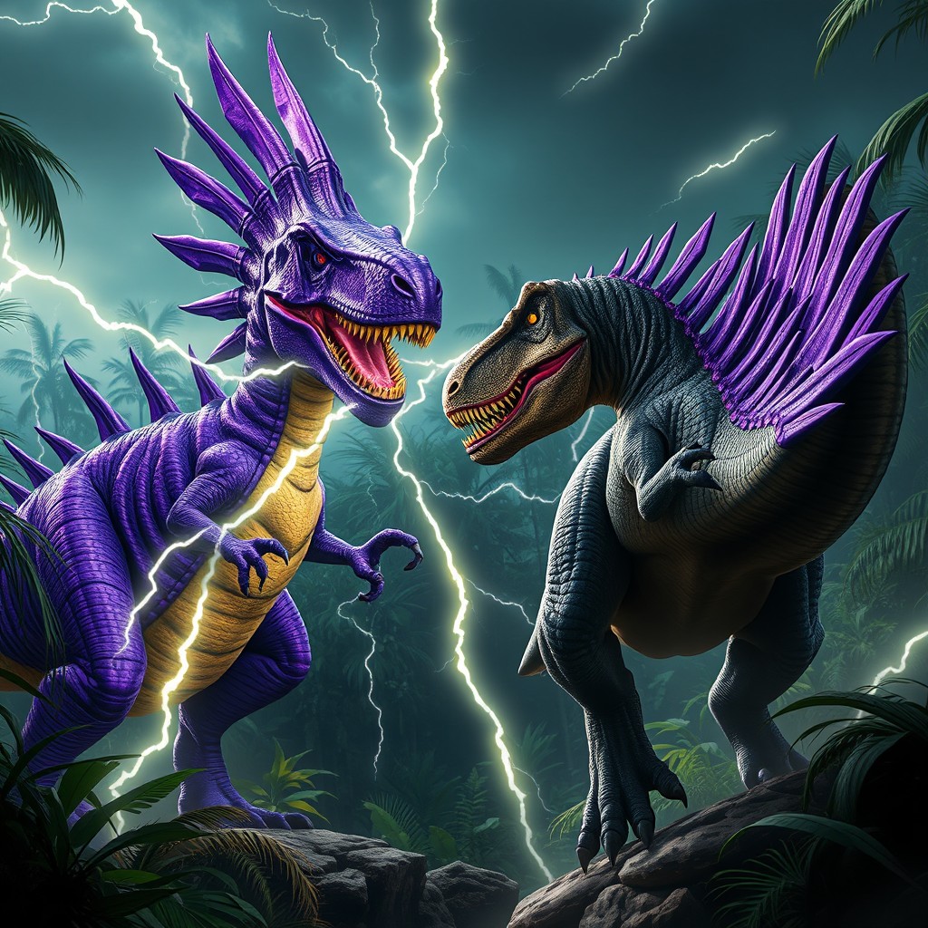 Epic Showdown: Indominus Rex vs. Glowing Purple T-Rex in a Prehistoric ...