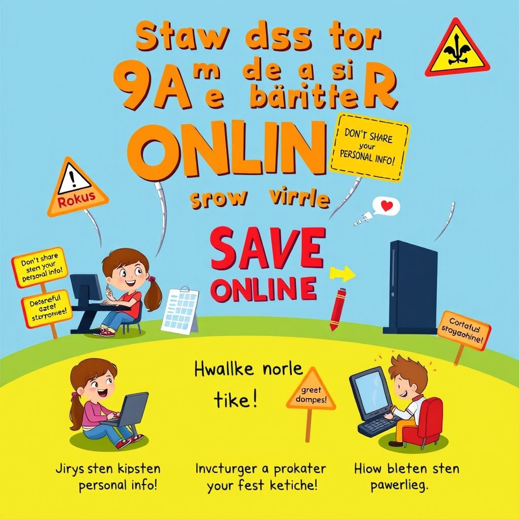 Whimsical Children's Poster: Staying Safe in the Digital World
