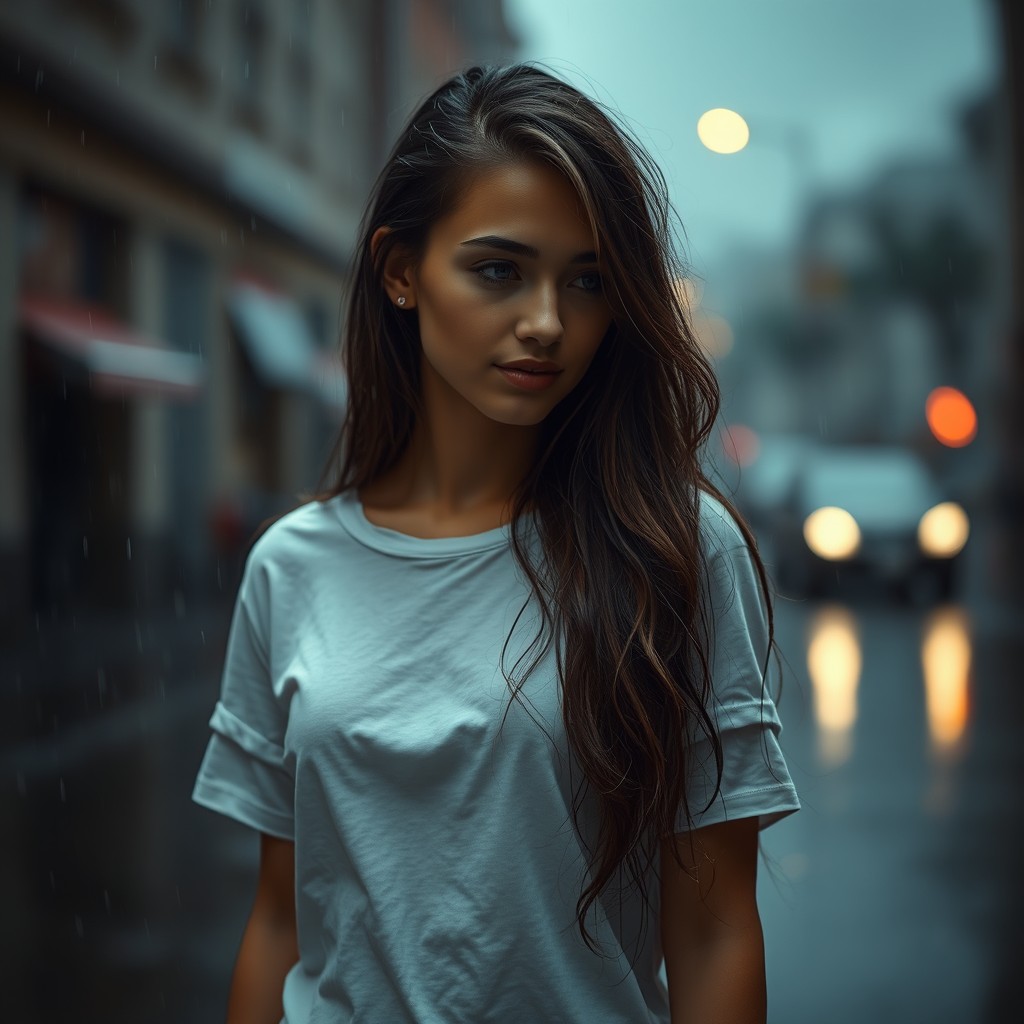 Captivating Rain-soaked Portrait of a Young Woman