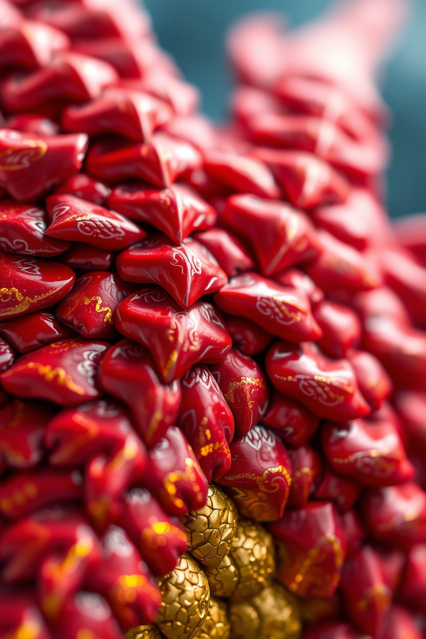 Stunning Close-Up of Vibrant Red Dragon Scales - A Fantasy Artwork