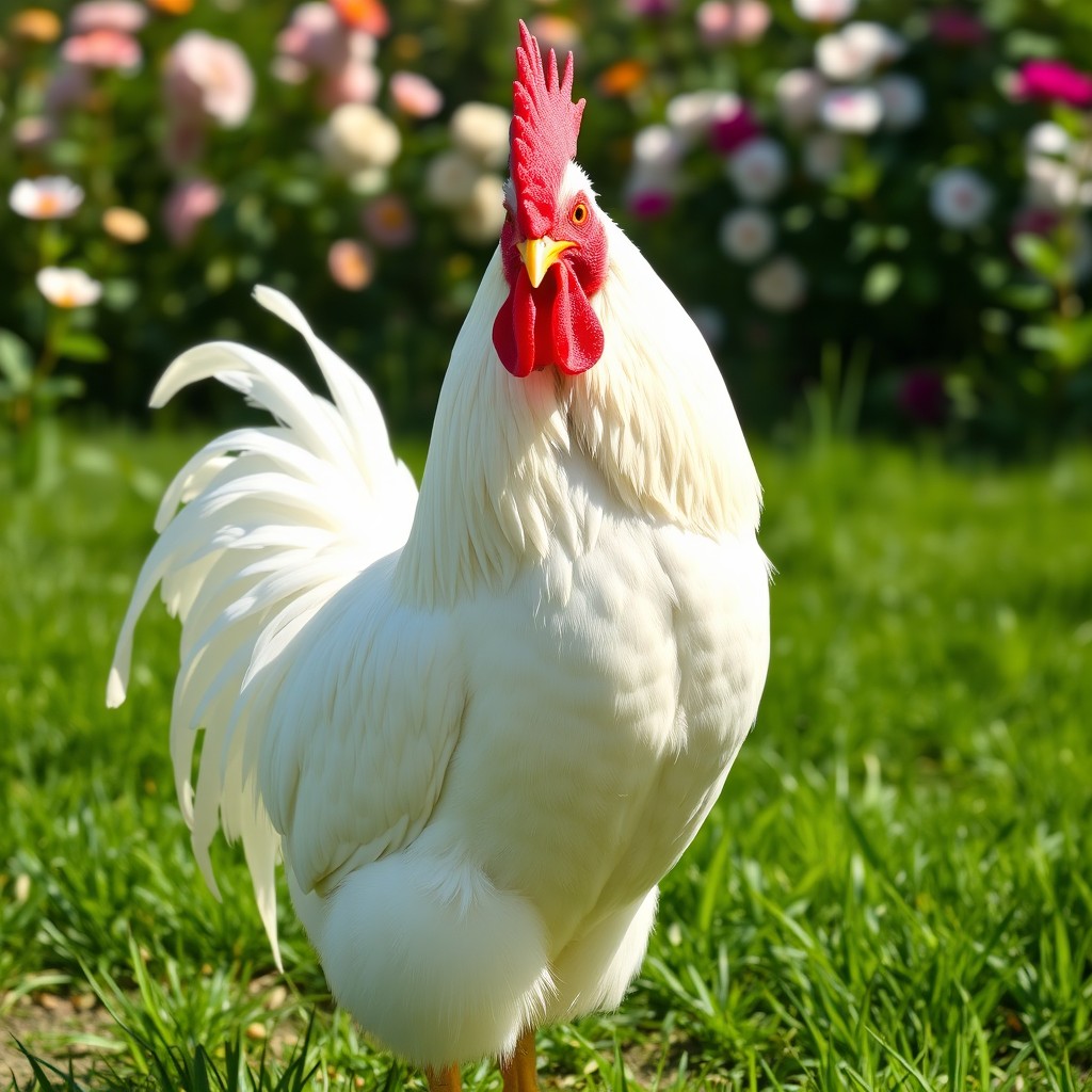 Majestic White Rooster in Vibrant Garden | Idyllic Ideas