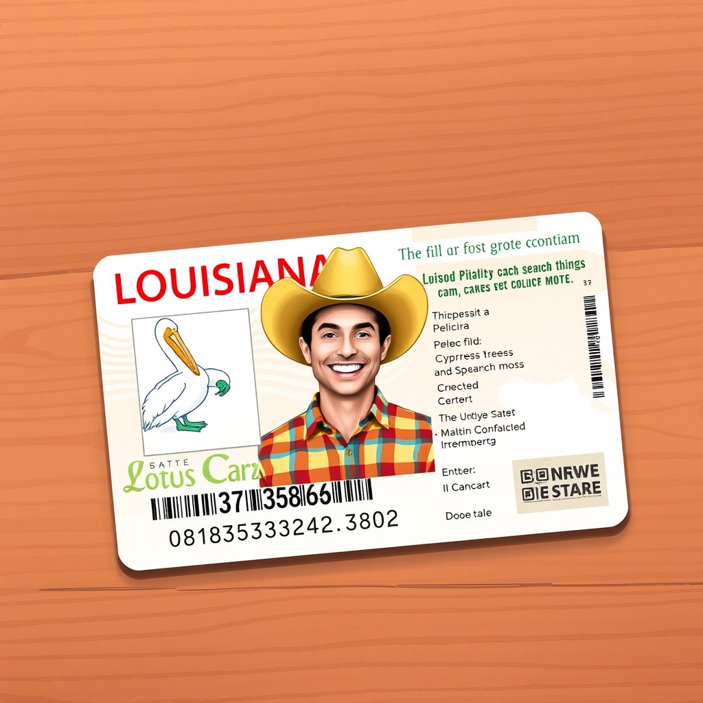 Vibrant Louisiana State ID Card Illustration | Iconic Symbols and Design