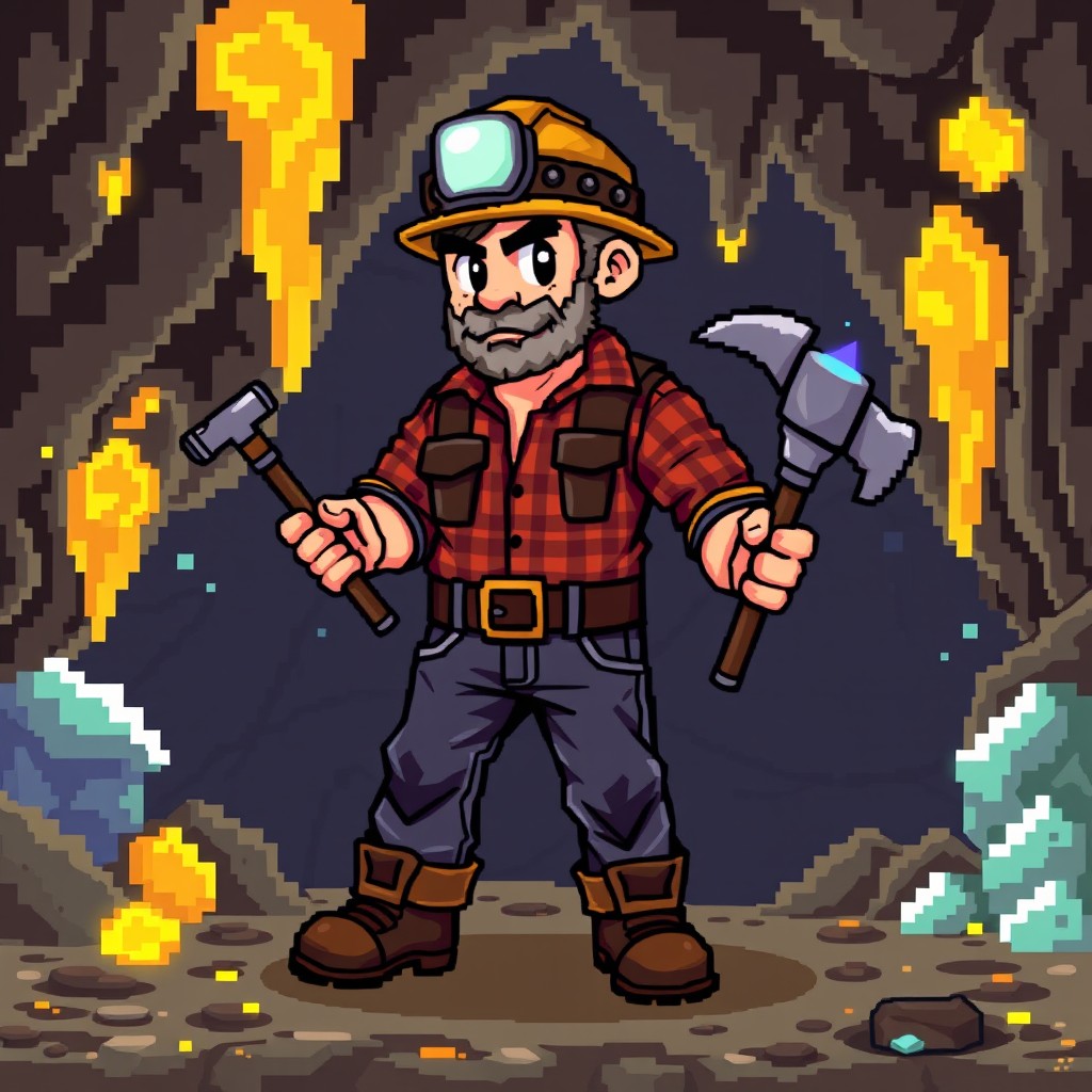 Pixel Art Miner Character Design - Retro Gaming Aesthetic
