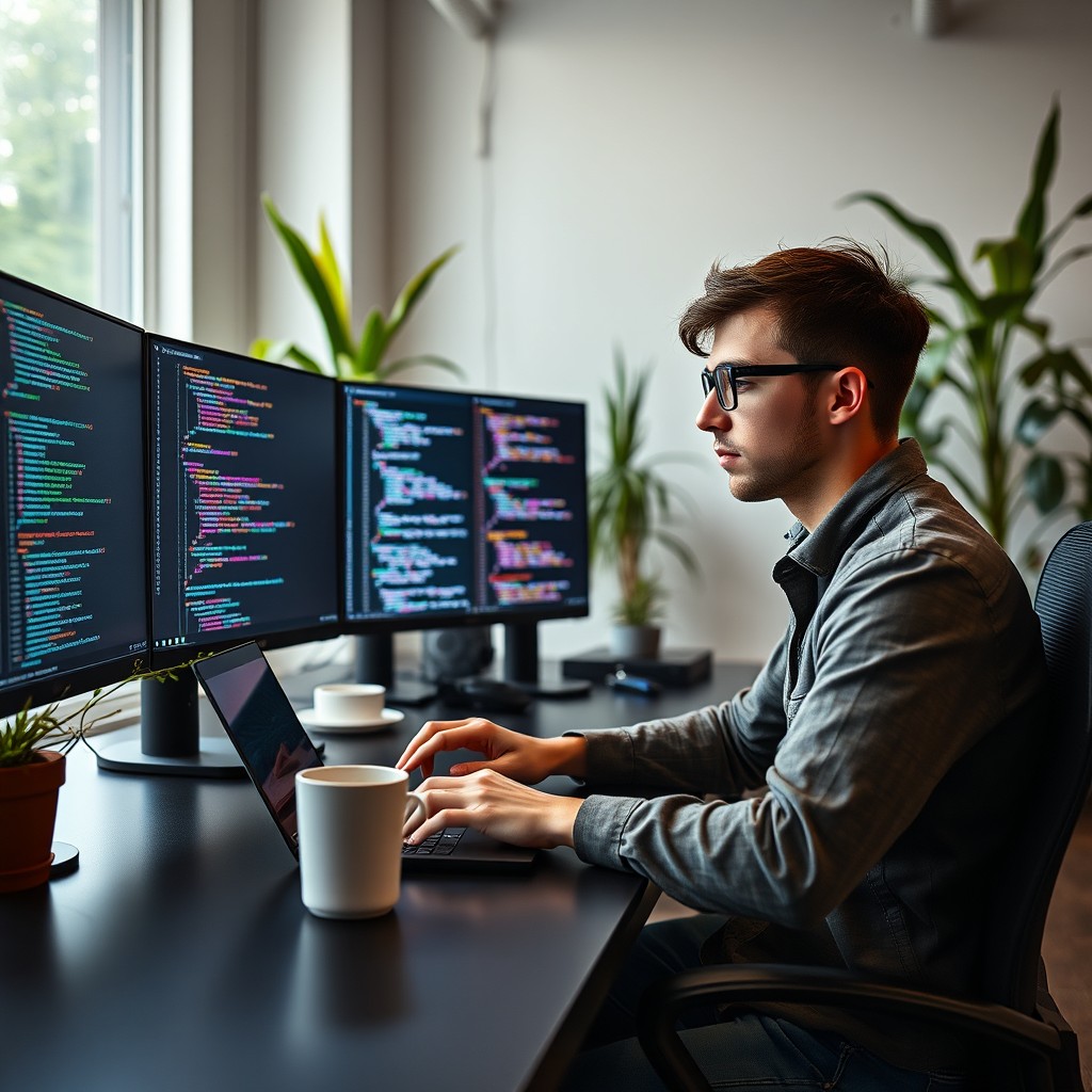 Inspiring Programmer in a Modern Workspace | AI Image Ideas