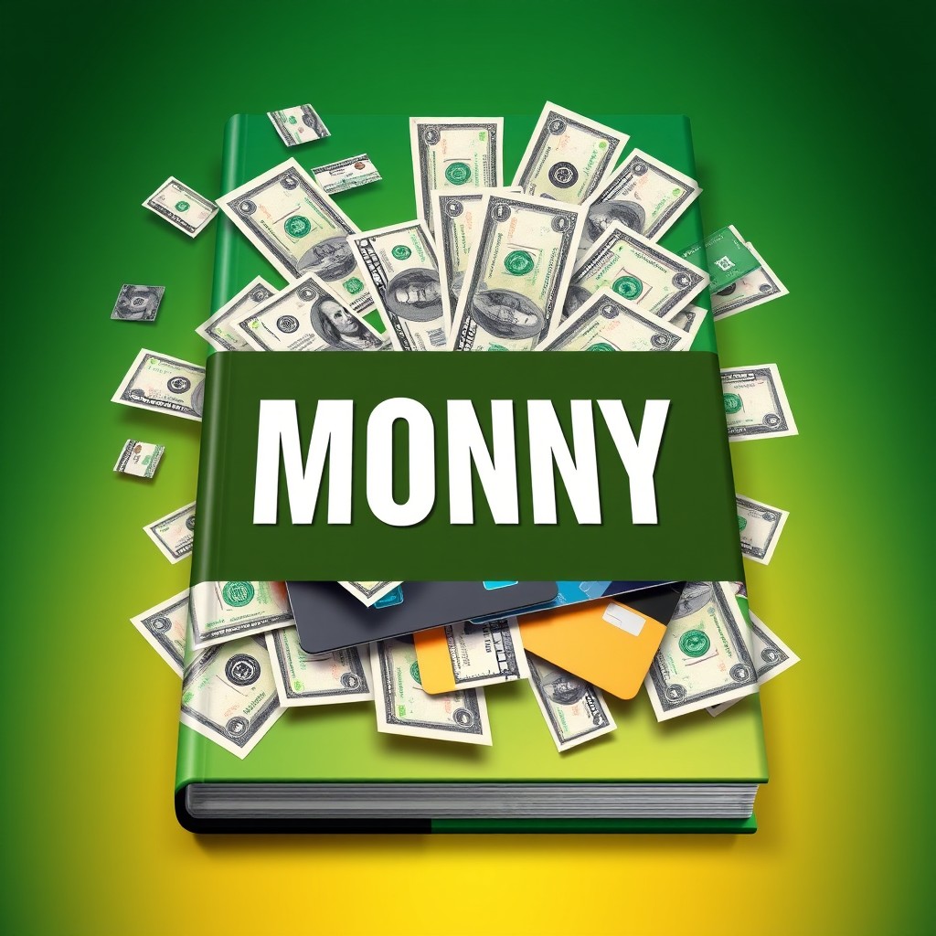 Luxurious Book Cover Design Featuring Dollar Bills and Credit Cards