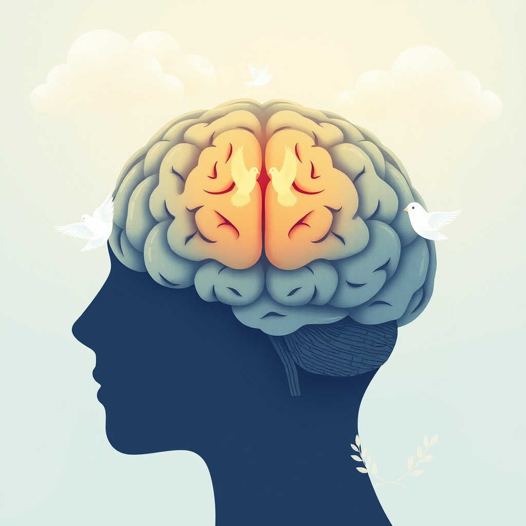 Forgiveness Illustrated: A Calm Brain with Peaceful Imagery