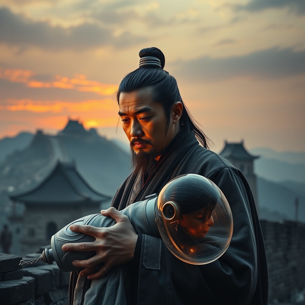 Melancholy at Dawn: A Timeless Figure at the Great Wall