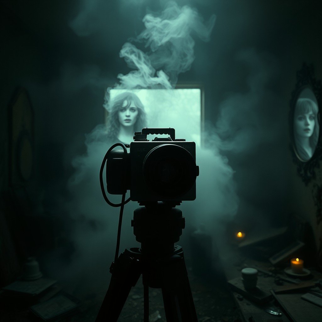 Chilling Horror Film Scene: Sinister Camera in an Abandoned Setting