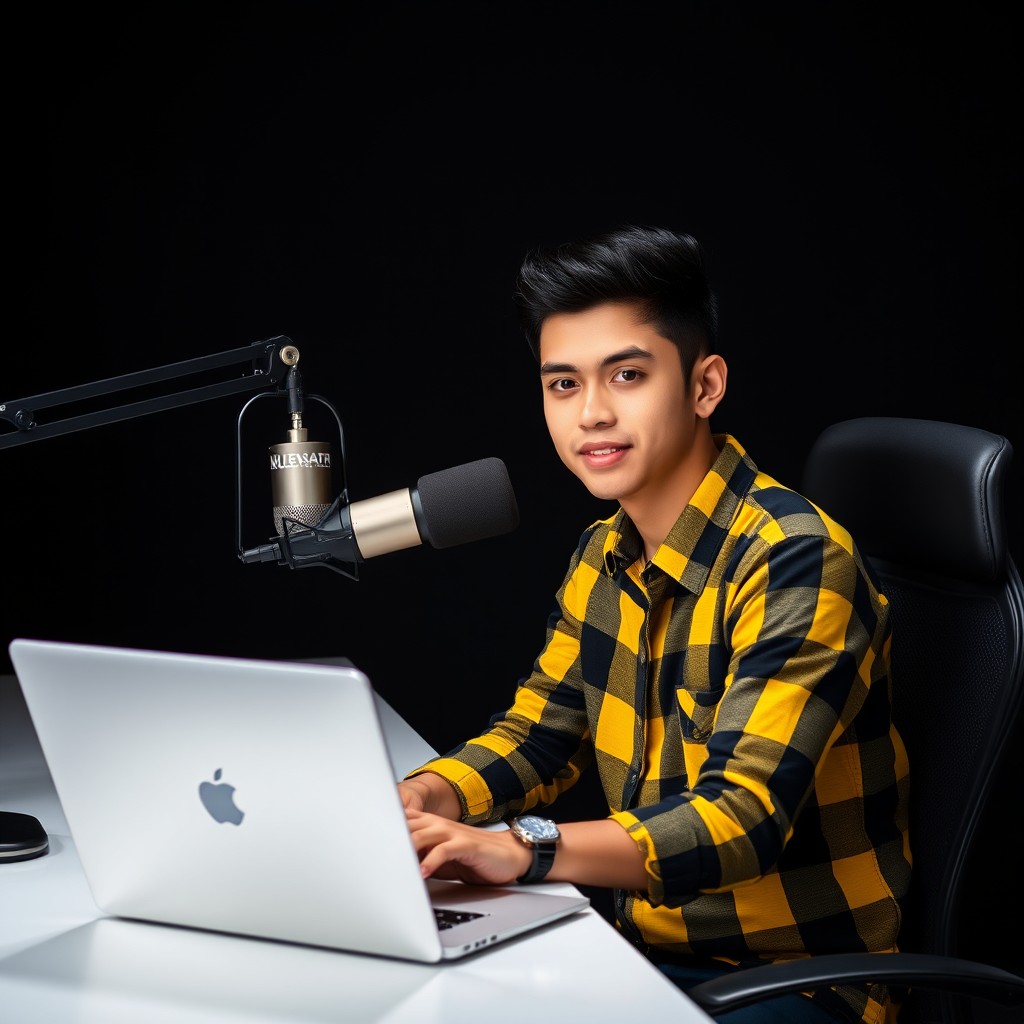 Trendy Young Content Creator at Work: A Modern Tech Scene