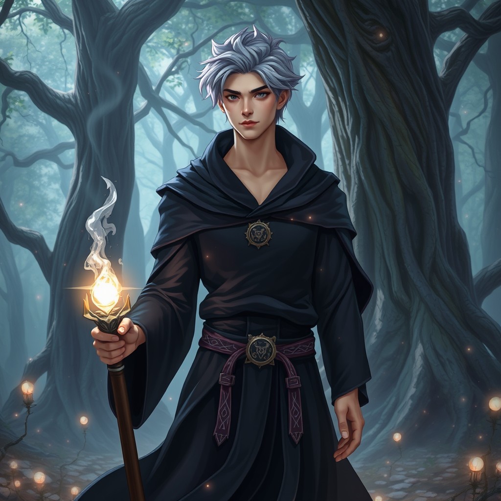 Mystical Sorcerer in Enchanted Forest | AI-Generated Image