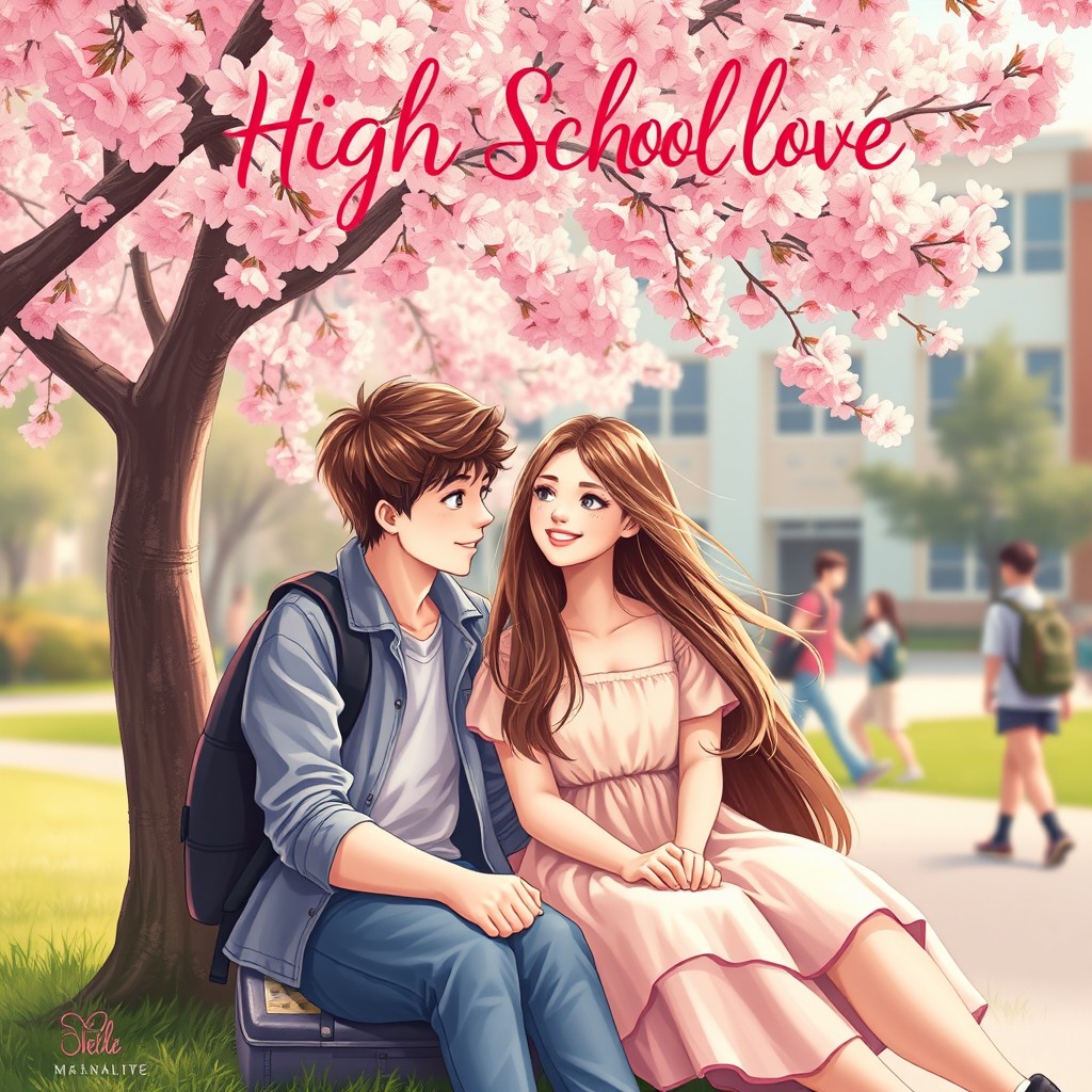 Romantic High School Novel Cover Featuring Cherry Blossoms