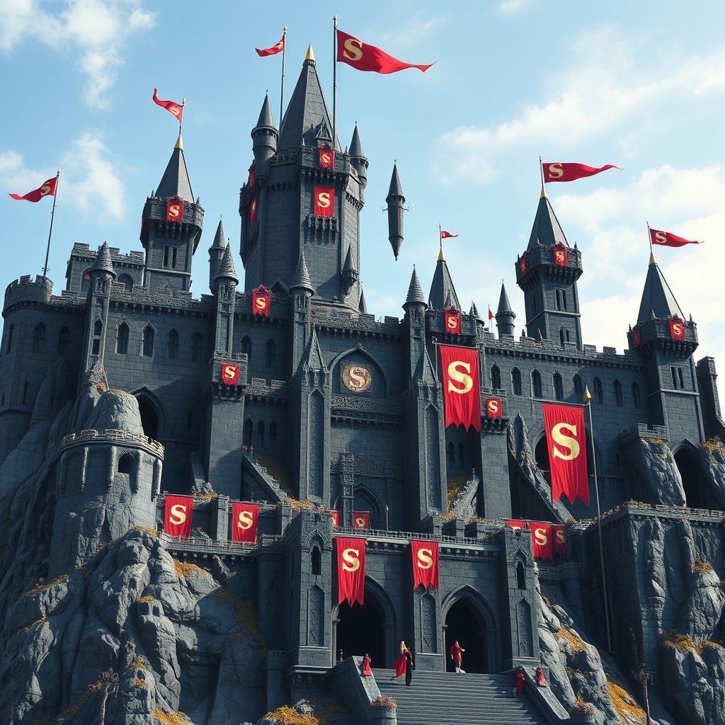 The Majestic Black Stone Castle with 60 Towers and Grand Gates