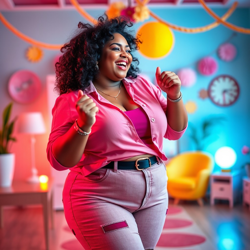 Celebrating Body Positivity: Plus-Size Woman Dancing Joyfully