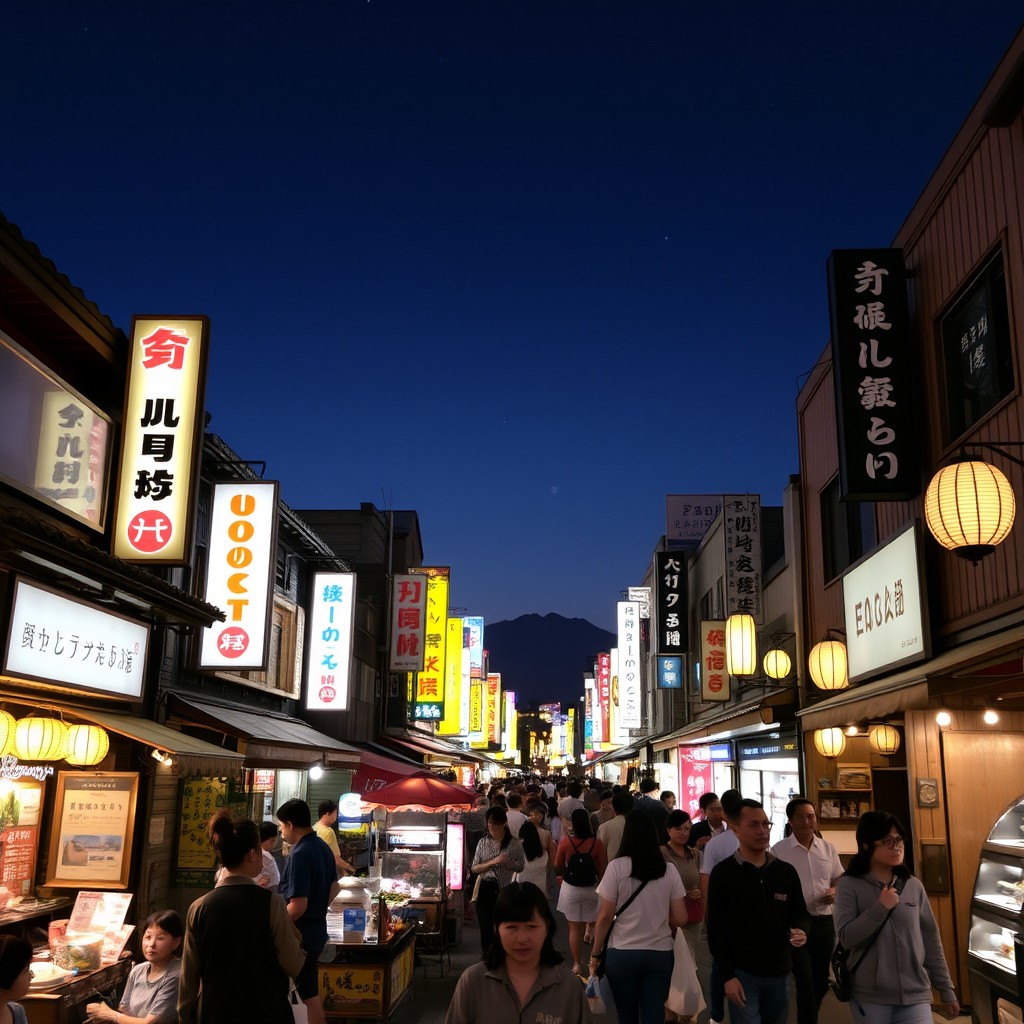 Vibrant Japanese Night Market Scene - A Fusion of Tradition and Modernity