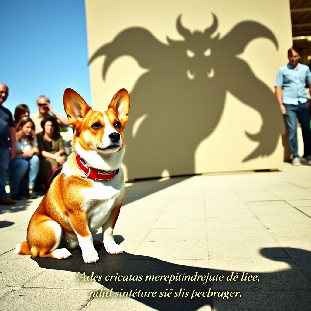Whimsical Fear: Corgi's Shadow Casts a Monstrous Illusion