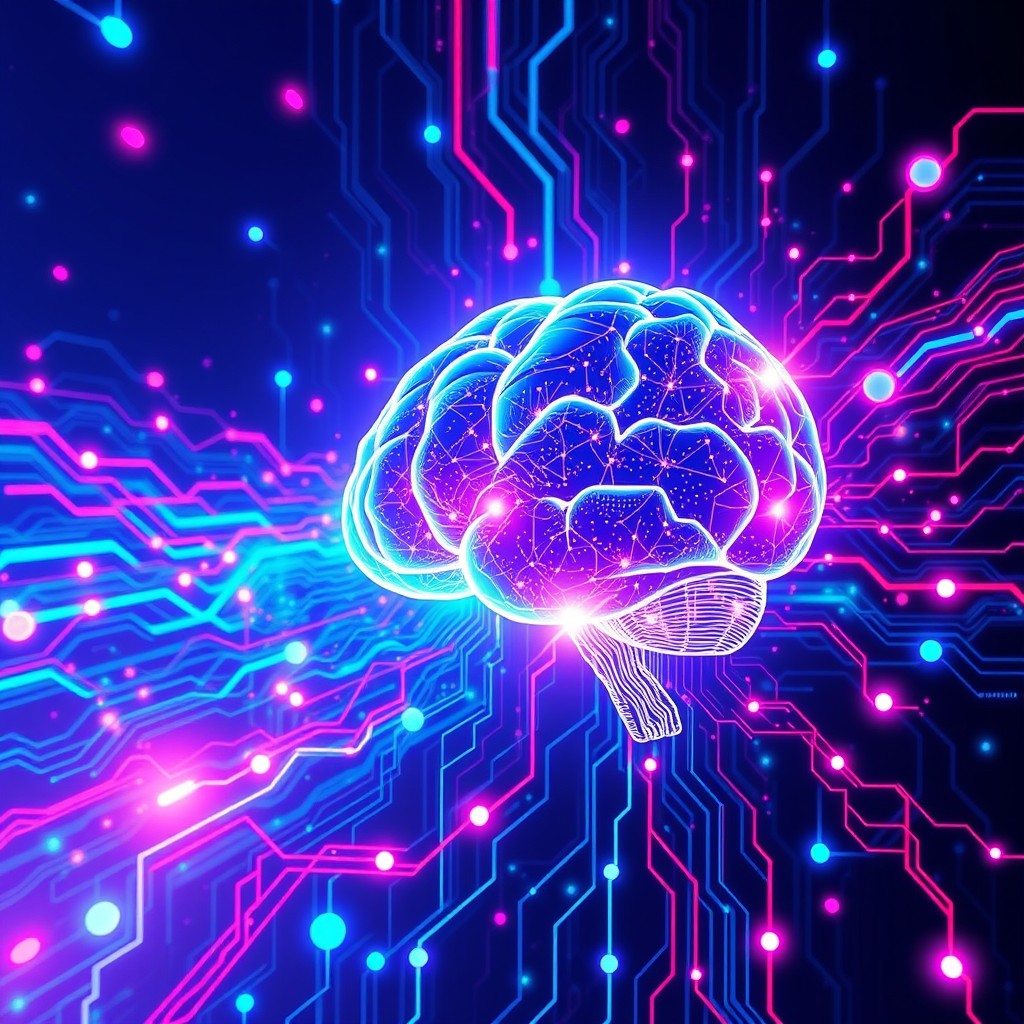 Futuristic Poster Design: Vibrant Digital Brain & Neural Networks
