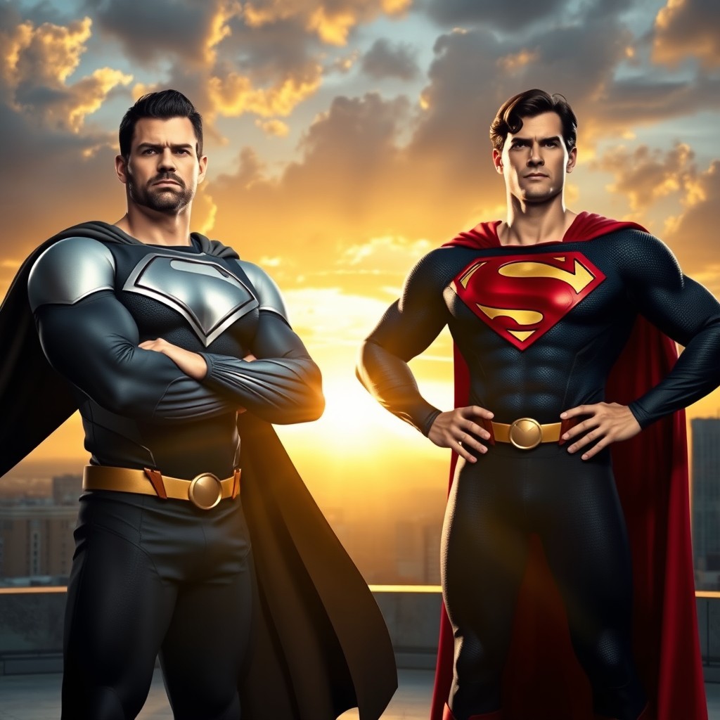 Epic Showdown: Homelander & Superman on a Rooftop at Sunset