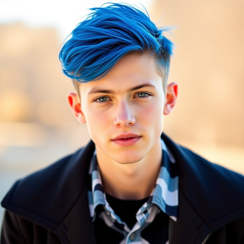 Stunning Portrait of Lachlan Watson: Blue Hair & Contemporary Style