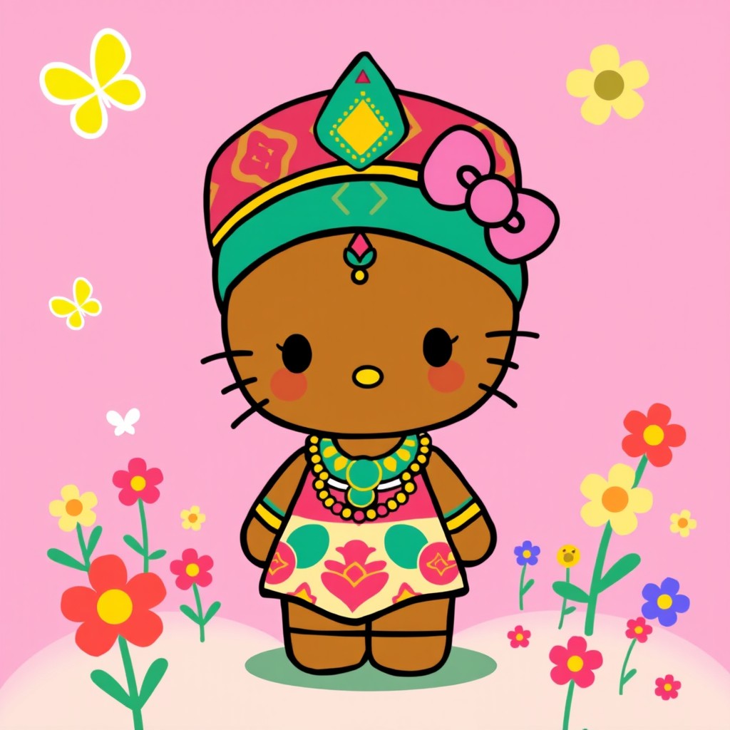 Vibrant Nubian-Inspired Hello Kitty Illustration for Kids