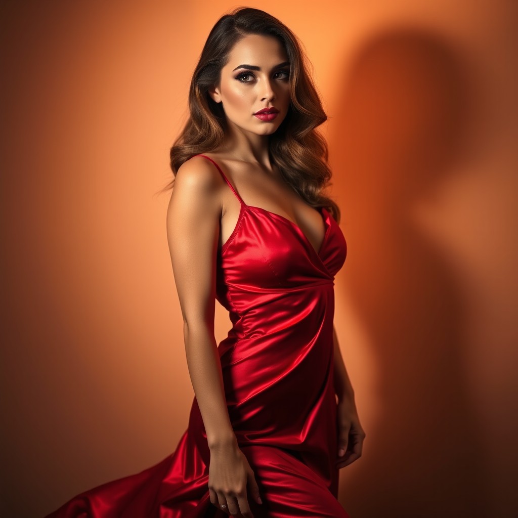 Elegant Seduction: A Captivating Woman in Red Satin
