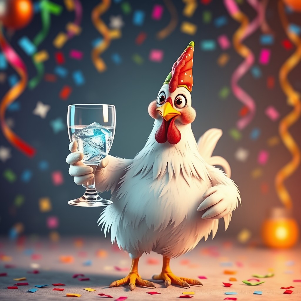 Whimsical Chicken Celebration with Rakı Glass