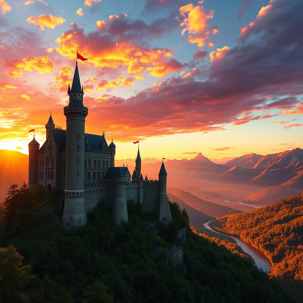 Majestic Medieval Castle at Sunset - Ideal Fantasy Novel Cover