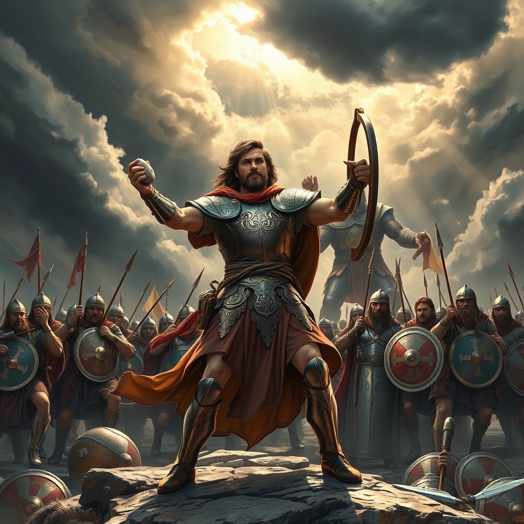 Epic Battle of David vs Goliath: A Dramatic Artwork