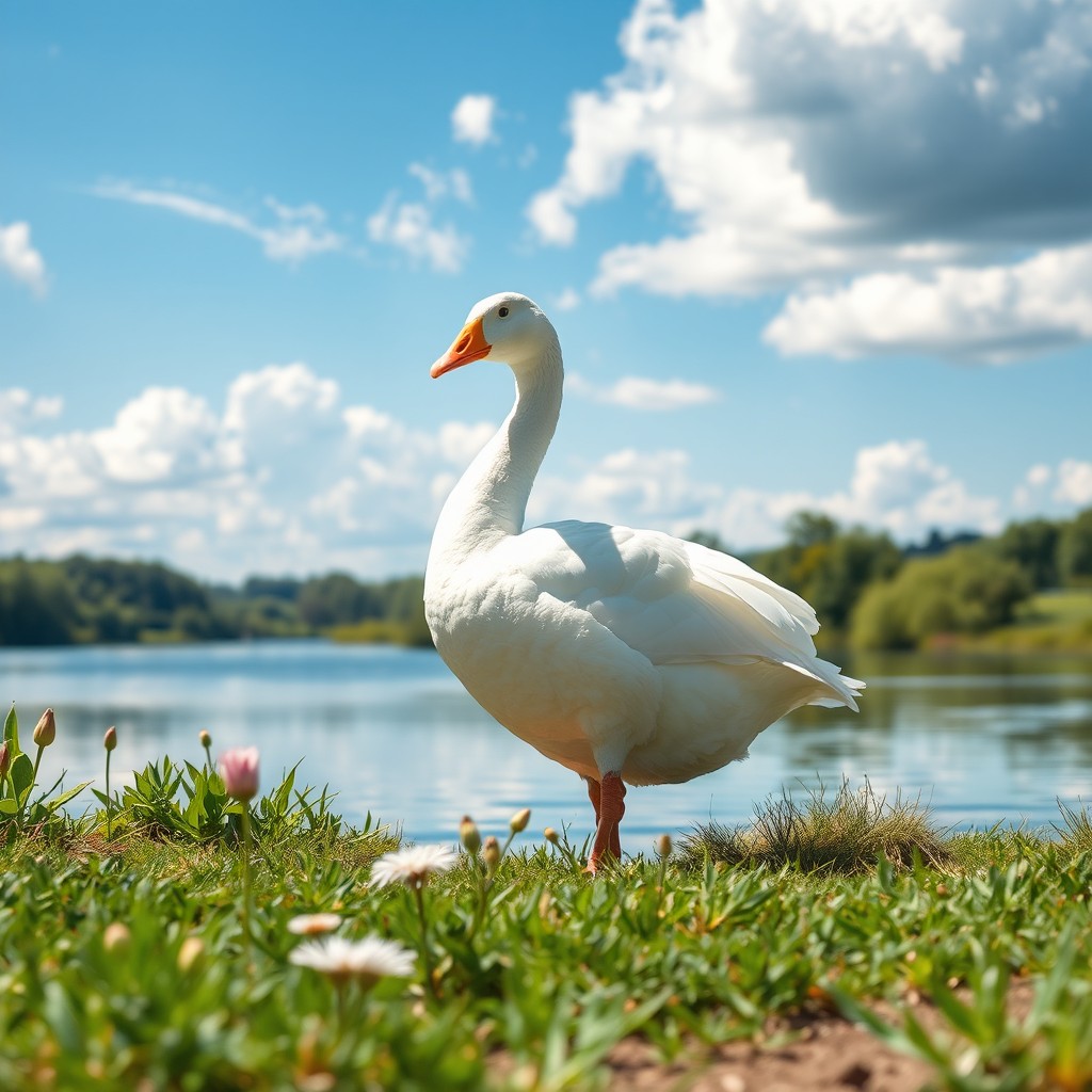 Nature's Grace: Majestic Goose, Adorable Hedgehog & Vibrant Flag