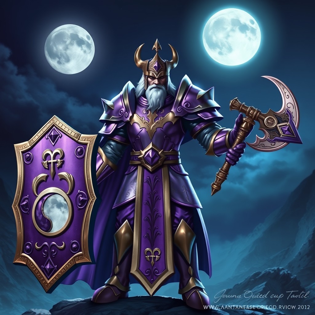 Celestial Guardian: The Moonlit Cleric in Purple Armor