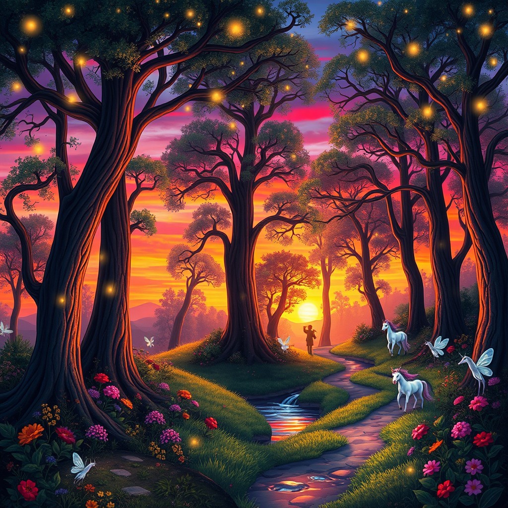Explore the Enchanted Forest: A Magical Sunset Adventure