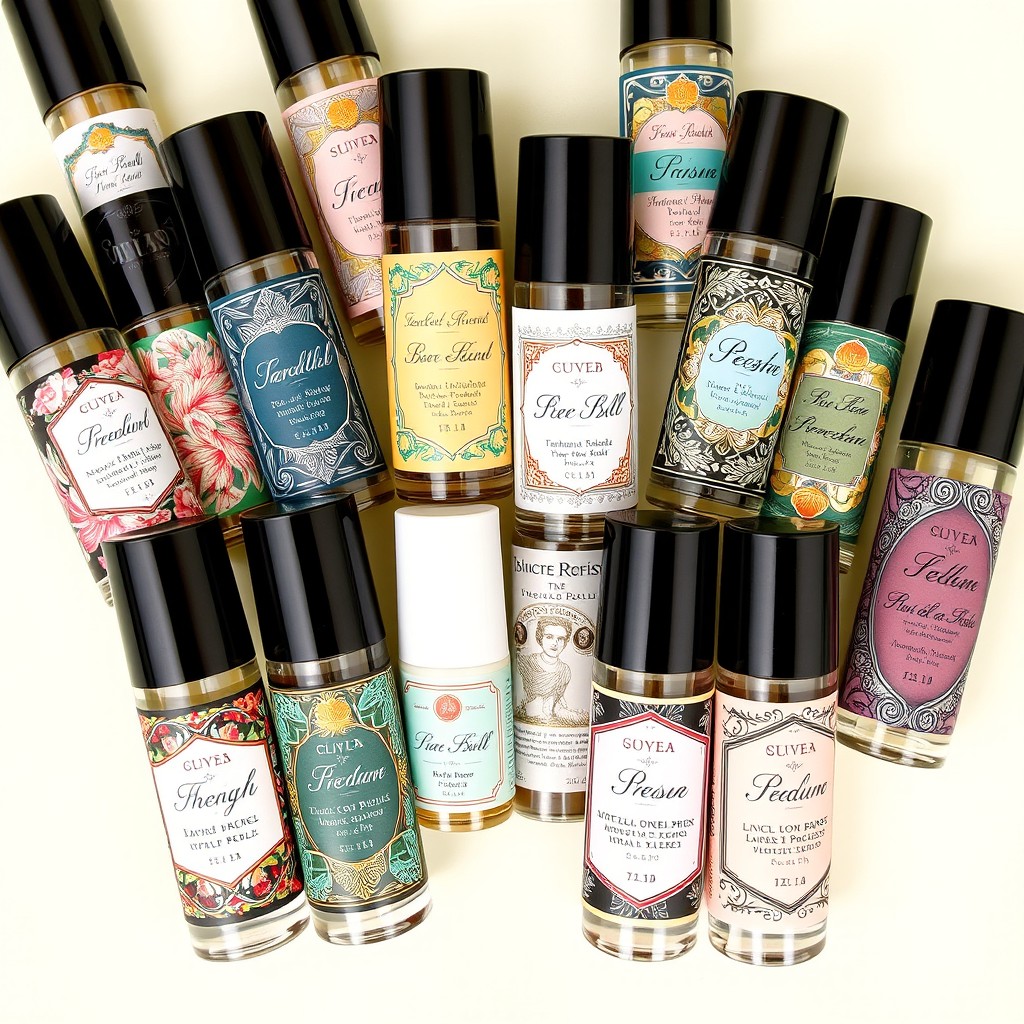 Elegant Perfume Roll-On Labels: A Collection of Artistic Designs