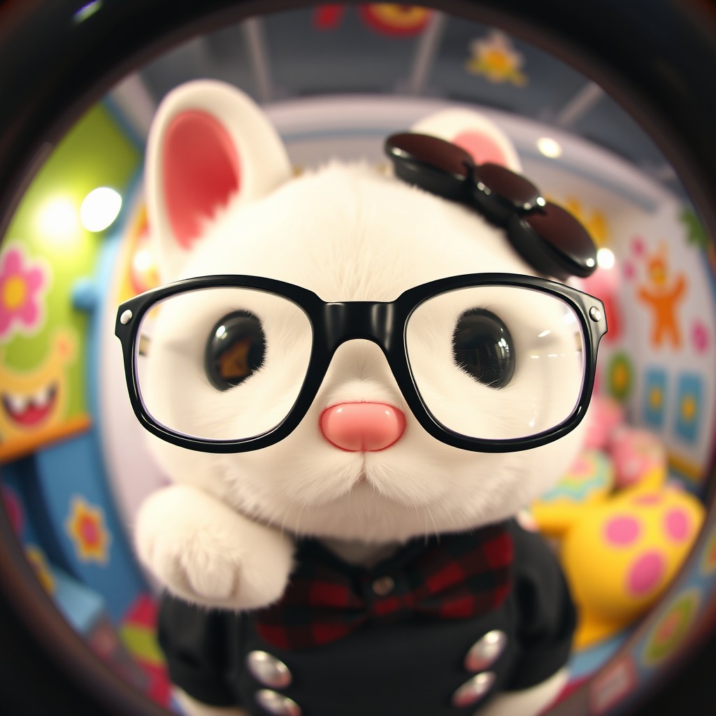 Charming Hello Kitty with Rabbit Features | Whimsical Fisheye Perspective