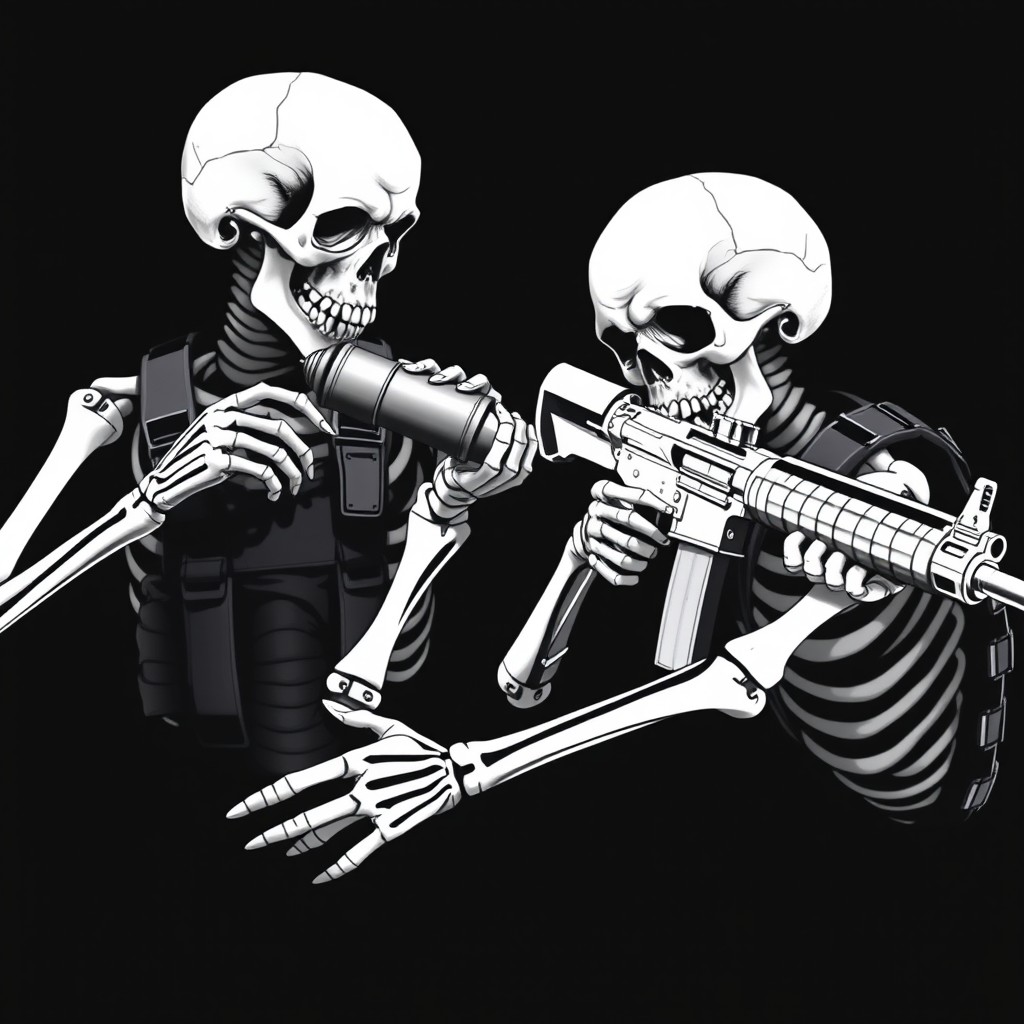 Dynamic Skeleton War Art: Military Action in an Artistic Style