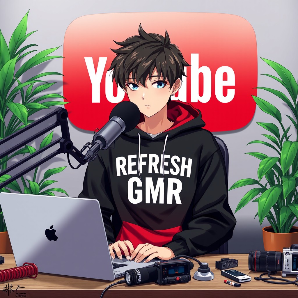 Dynamic Anime Boy Recording at Refresh GMR – Captivating YouTube Vibes