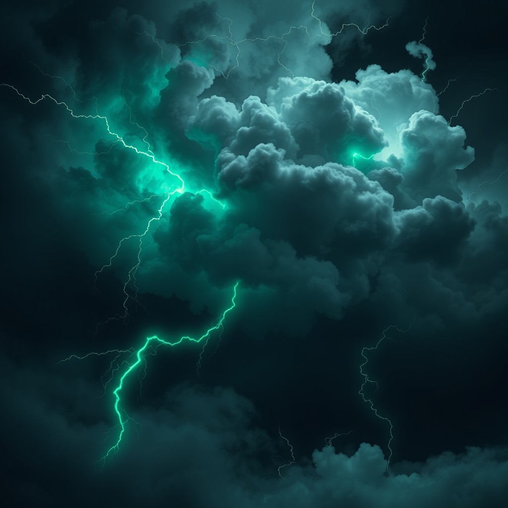 Haunting Dark Fantasy Scene: Swirling Evil Clouds and Eerie Lightning