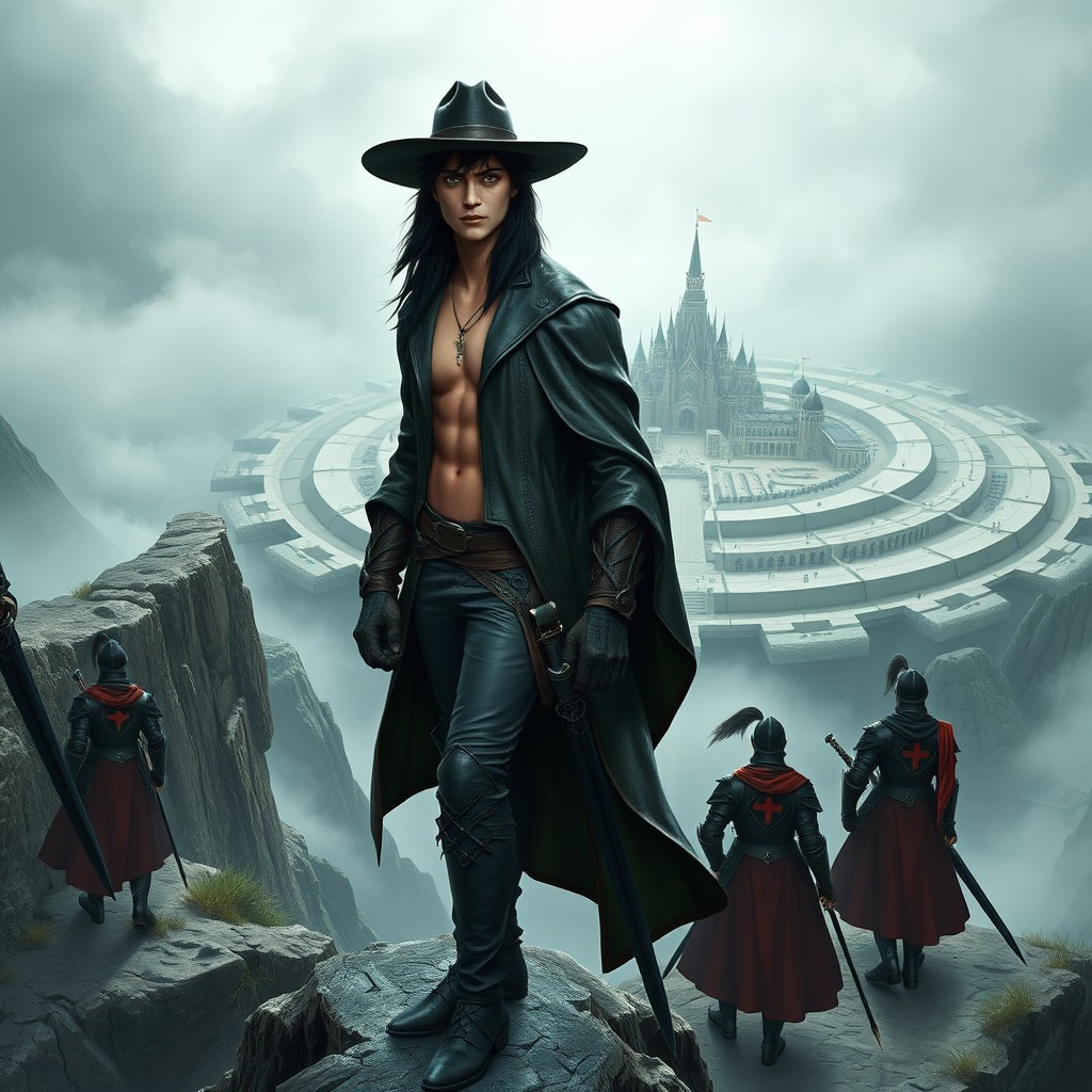 Mysterious Hero on the Cliff - Epic Fantasy Scene