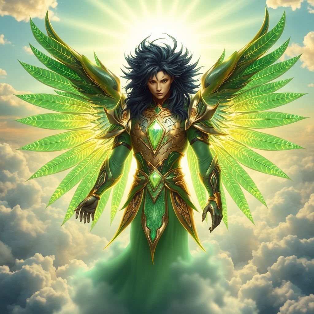 Majestic Arkangel: A Celestial Vision in Emerald and Gold