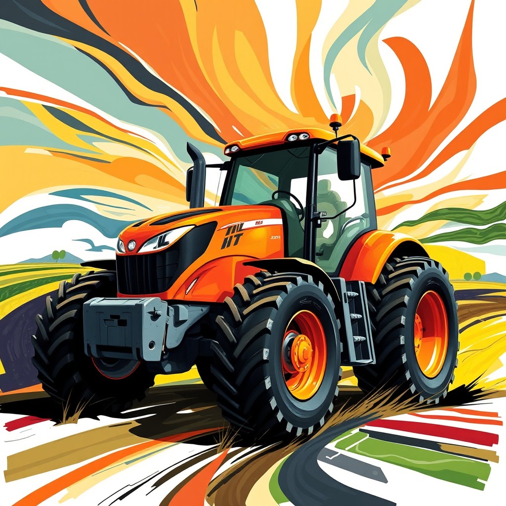 Dynamic Abstract Tractor Art: Power and Motion in Vibrant Colors