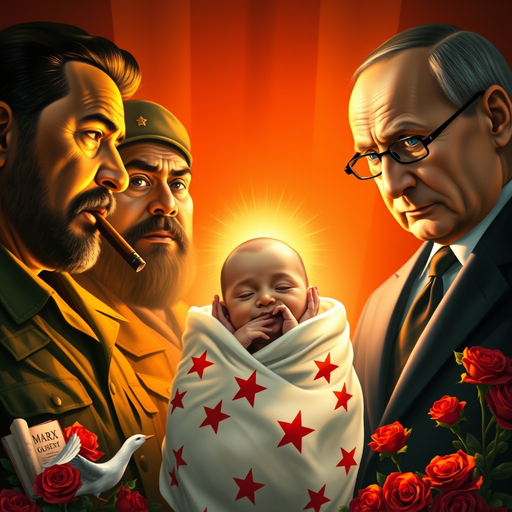 Symbolic Digital Painting of Socialist Icons and Hope