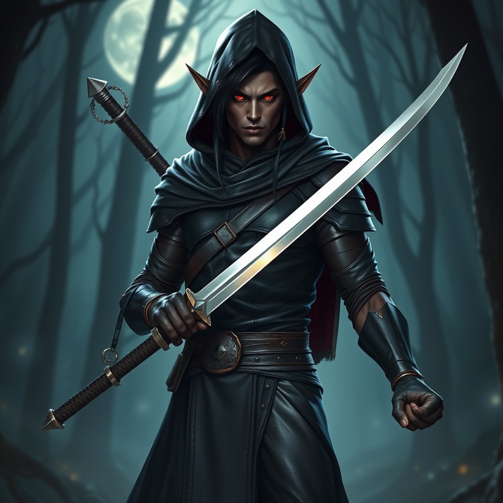 Mysterious Dark Elf Druid: A Fearsome Warrior in Enchanted Forest