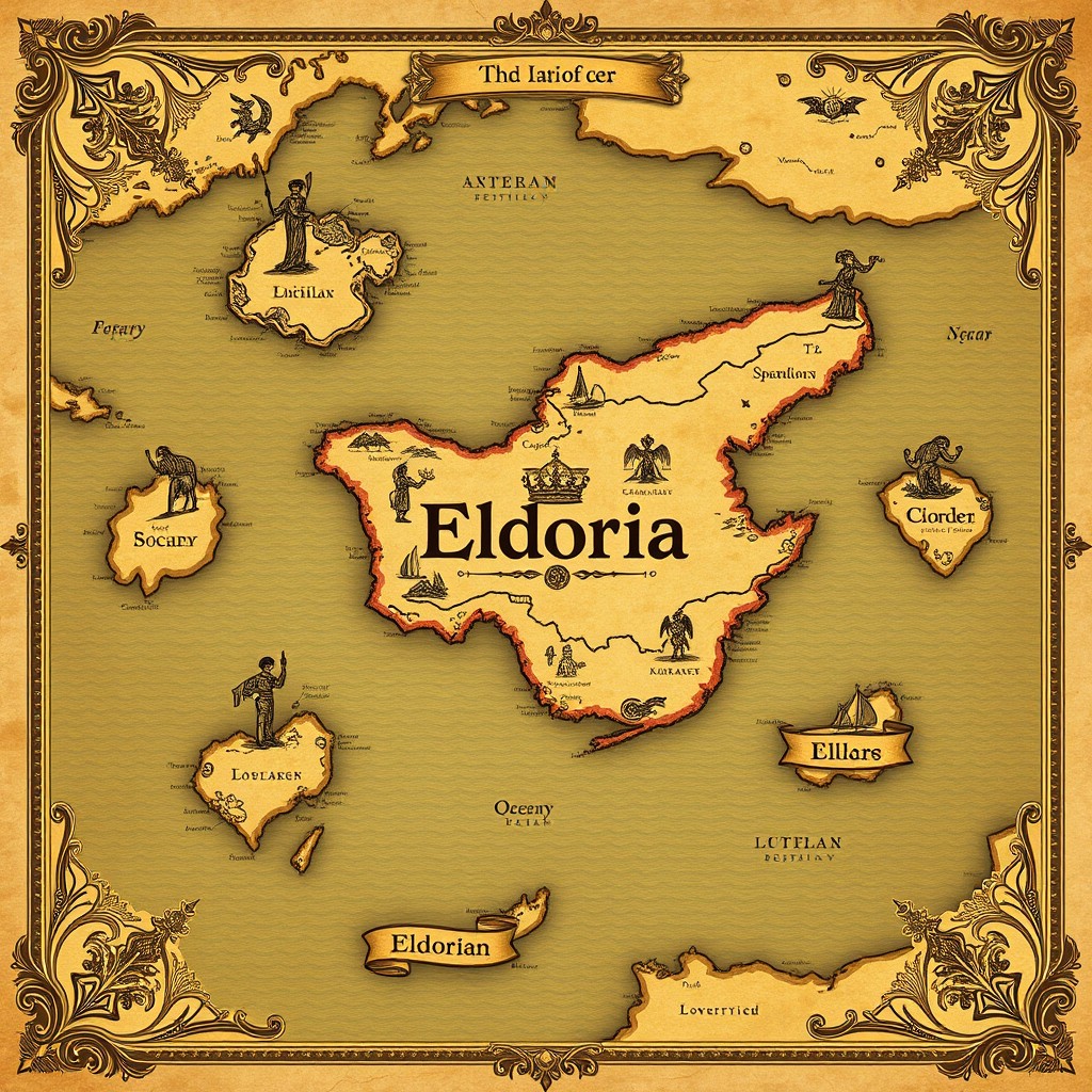 Explore Eldoria: An Ancient-Style Map of Mythical Lands