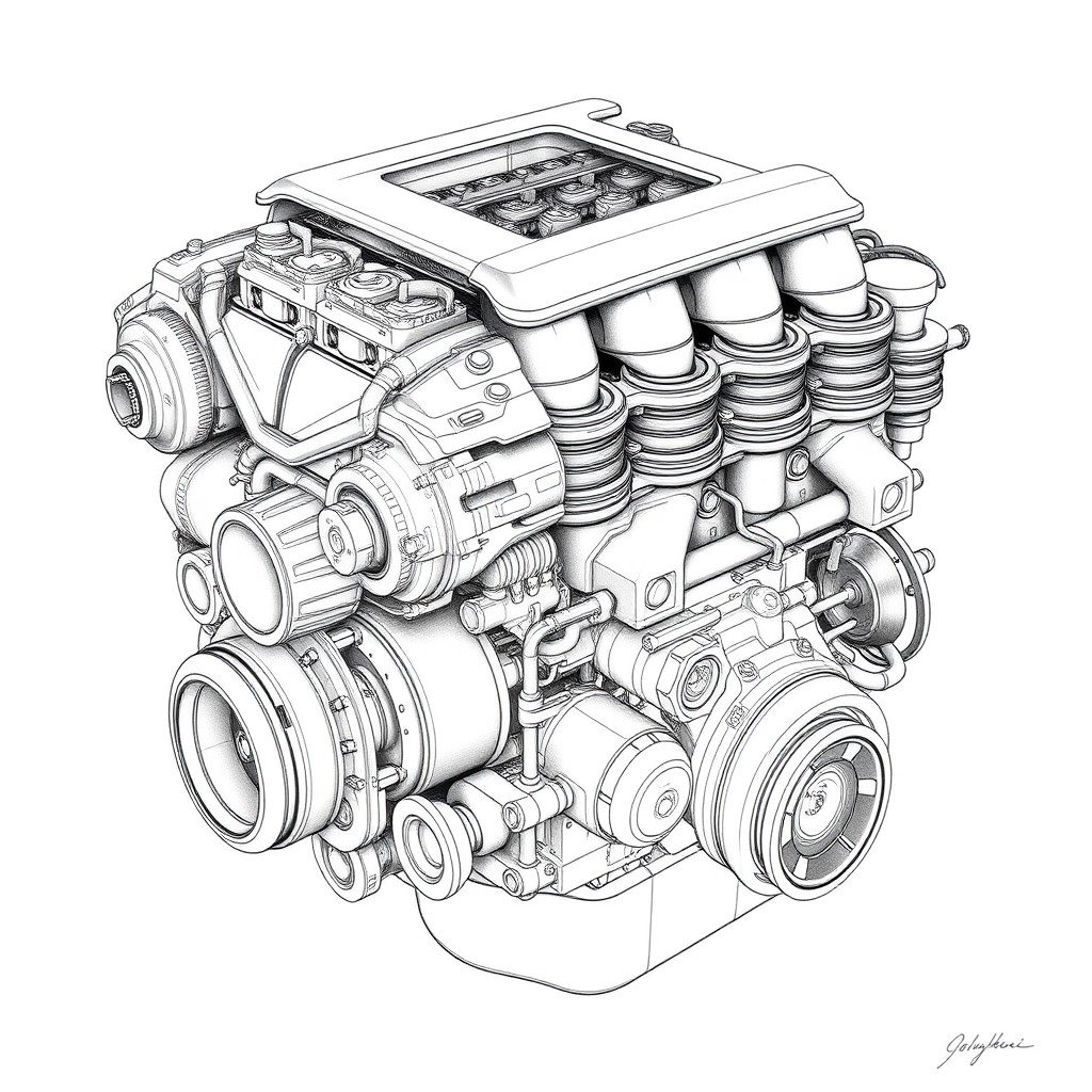 Detailed Technical Drawings of Ferrari Engine and SF-24 F1 Car | Idyllic