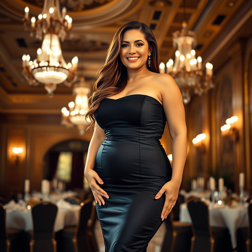 Elegant Curves: A Voluptuous Beauty in a Luxurious Banquet Hall