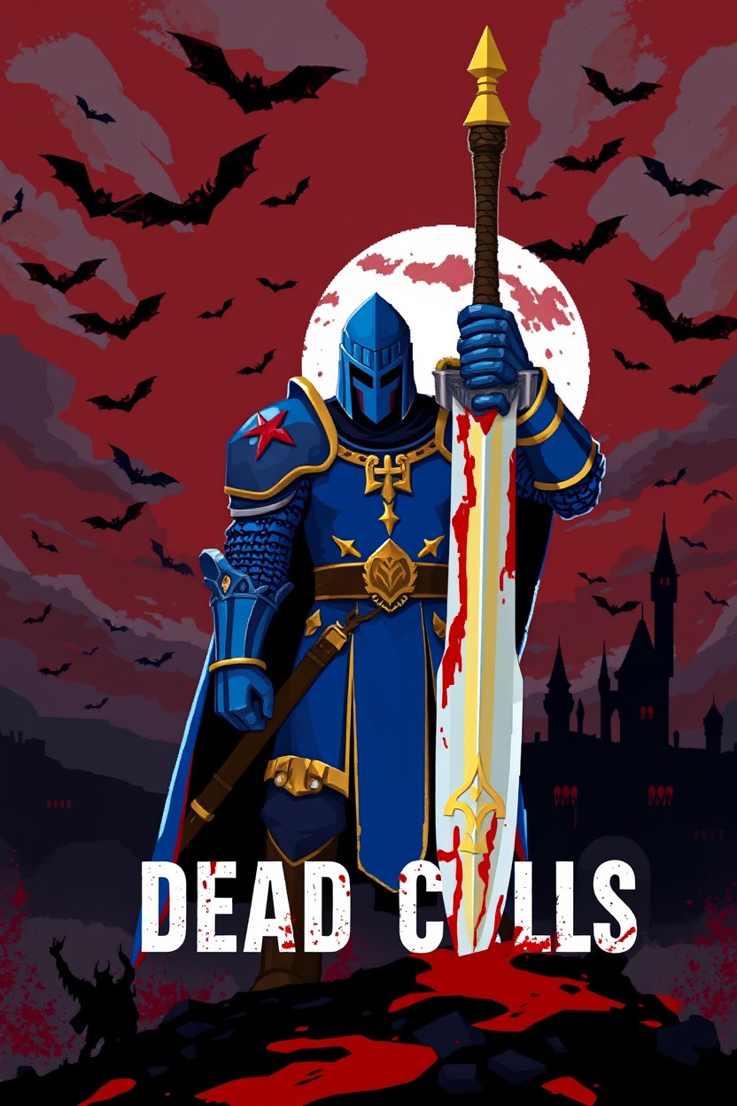 Dramatic Pixel Art of a Knight in Dracula's Realm