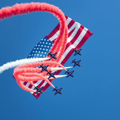 Majestic Aerial Tribute: Fighter Jets Forming American Flag & Crown