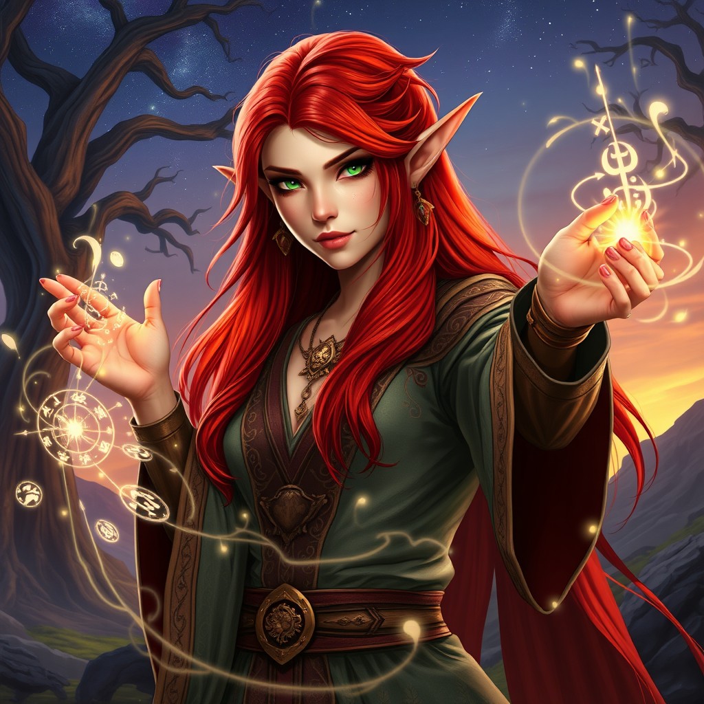 Enchanting Half-Elf Sorcerer: A Spellbinding Fantasy Scene