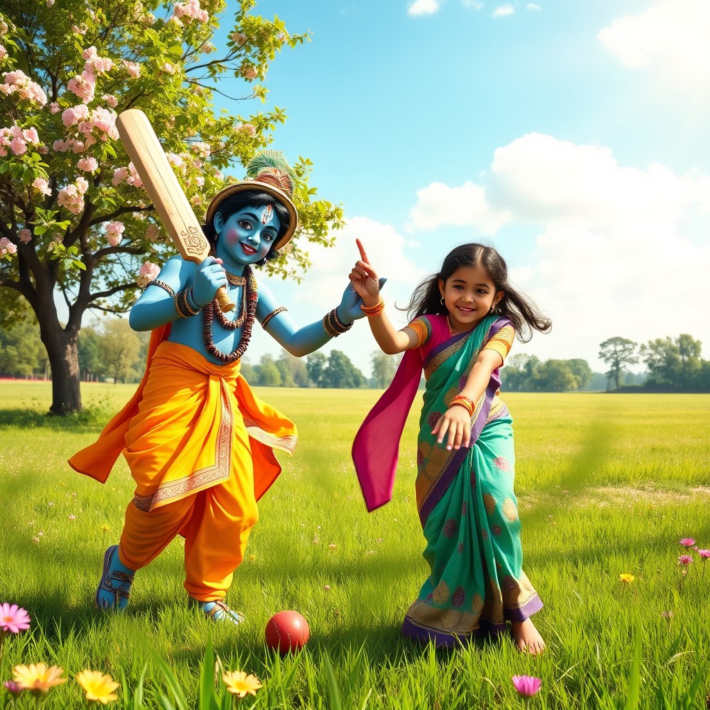 Krishna Playing Cricket: A Colorful Celebration of Tradition and Joy