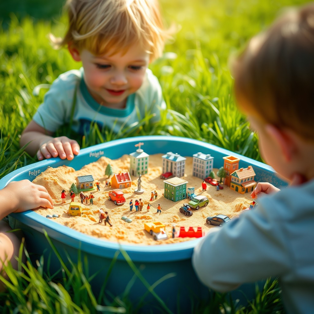 Vibrant Miniature City: A Child's Colorful Sandbox Adventure