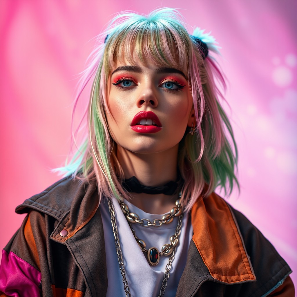 Stunning Portrait of a Young Female Singer Inspired by Billie Eilish