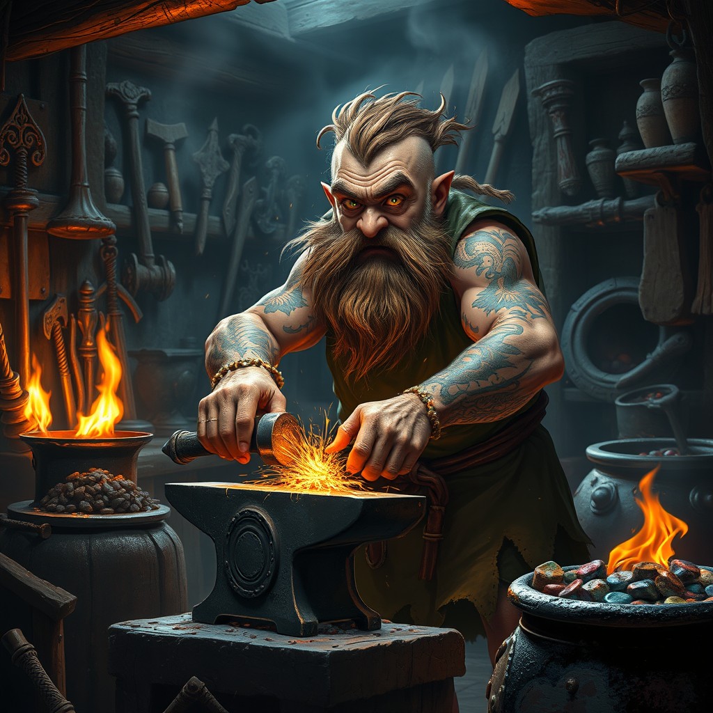 Insane Dwarf Blacksmith in a Fiery Forge - A Tale of Madness and Genius